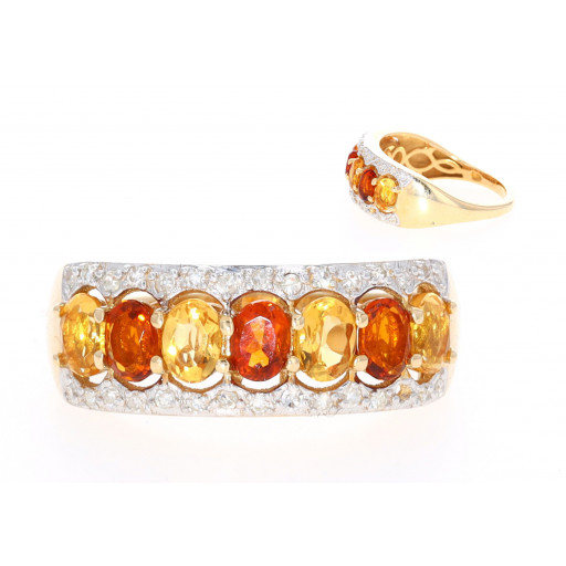 Cartier Inspired Multi Shade Citrine & Diamond Ring in 14K Yellow Gold